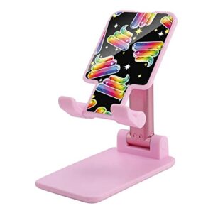 rainbow fable poop cell phone stand for desk foldable phone holder height angle adjustable sturdy stand pink-style