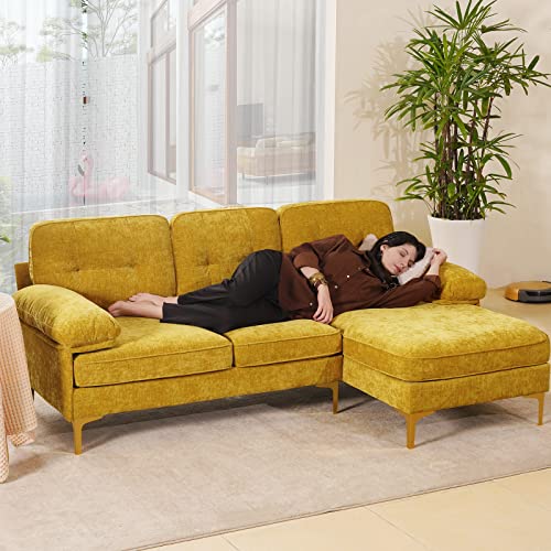 80.7"Modern Sectional Sofa ,Loveseat Sofa Couch for Living Room,Apartment and Small Space,Chenille L-Shaped Sofas with Solid Wood Frame,Removable cushions,Wide Armrest，Easy to Assemble（Yellow）