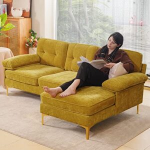 80.7"modern sectional sofa ,loveseat sofa couch for living room,apartment and small space,chenille l-shaped sofas with solid wood frame,removable cushions,wide armrest，easy to assemble（yellow）