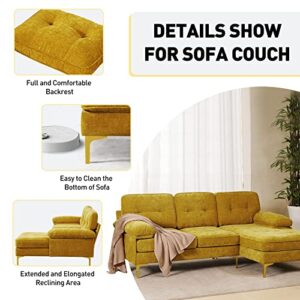 80.7"Modern Sectional Sofa ,Loveseat Sofa Couch for Living Room,Apartment and Small Space,Chenille L-Shaped Sofas with Solid Wood Frame,Removable cushions,Wide Armrest，Easy to Assemble（Yellow）