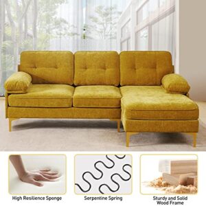 80.7"Modern Sectional Sofa ,Loveseat Sofa Couch for Living Room,Apartment and Small Space,Chenille L-Shaped Sofas with Solid Wood Frame,Removable cushions,Wide Armrest，Easy to Assemble（Yellow）