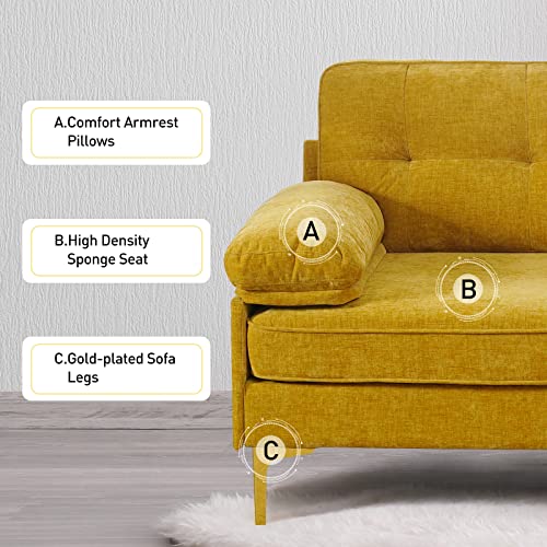 80.7"Modern Sectional Sofa ,Loveseat Sofa Couch for Living Room,Apartment and Small Space,Chenille L-Shaped Sofas with Solid Wood Frame,Removable cushions,Wide Armrest，Easy to Assemble（Yellow）