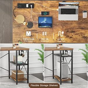 Aheaplus L Shaped Desk with Outlet and USB Charging Port, L-Shaped Desk with Storage Shelves Reversible Corner Computer Desk 2 Person Long Table with Monitor Stand Gaming Home Office Desk,Rustic Brown