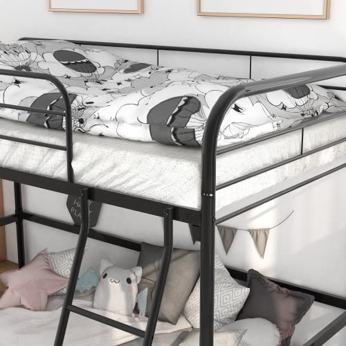 Majnesvon Metal Low Loft Bed Twin Size with Sturdy Steel Frame, Twin Loft Bed Frame with Ladder and Safety Guardrails, Storage Space Under The Bed for Kids, Toddlers, Teens (Black)