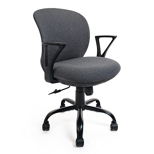 CLATINA Mid Back Office Desk Chair with Comfortable Thickened Seat Cushion Fabric Ergonomic Swivel Computer Task Chair with Armrest for Home Office Studying, Grey