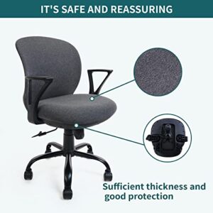 CLATINA Mid Back Office Desk Chair with Comfortable Thickened Seat Cushion Fabric Ergonomic Swivel Computer Task Chair with Armrest for Home Office Studying, Grey