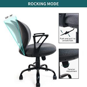 CLATINA Mid Back Office Desk Chair with Comfortable Thickened Seat Cushion Fabric Ergonomic Swivel Computer Task Chair with Armrest for Home Office Studying, Grey