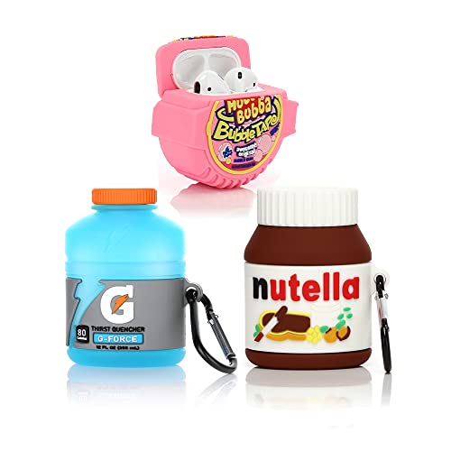 (3Pack) Case for Airpods 1 and Airpods 2, BGAANM Cartoon Silicone Case Protective Cover with Cute Funny Skin Design, with Keychain (Nutella+G+Bubble)