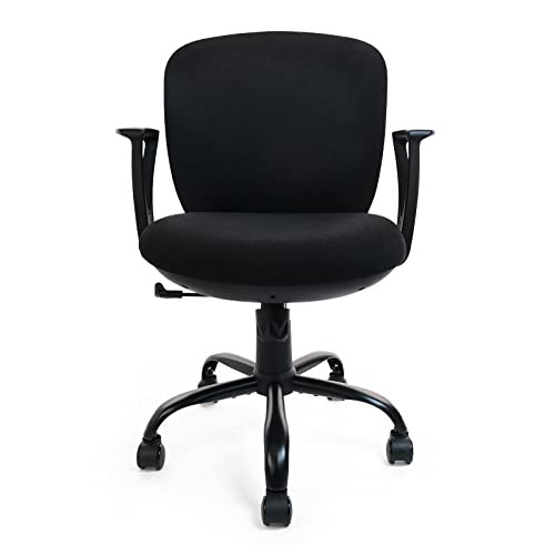 CLATINA Mid Back Office Desk Chair with Comfortable Thickened Seat Cushion Fabric Ergonomic Swivel Computer Task Chair with Armrest for Home Office Studying, Black