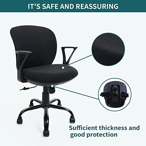 CLATINA Mid Back Office Desk Chair with Comfortable Thickened Seat Cushion Fabric Ergonomic Swivel Computer Task Chair with Armrest for Home Office Studying, Black