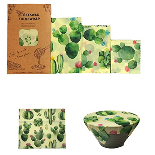 VOVOLO (Cactus Print 3 Pack S/M/LReusable Beeswax Food Wraps Eco Friendly Wrappers Sustainable Plastic Free Food Storage Washable Bowl Covers Sandwich Wrappers