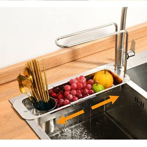 kitchen sink caddy, telescopic sink storage rack sink sponge holder for kitchen sink stainless steel expandable (14.5"-17") kitchen sink organizer with dishcloth towel holder - telescopic drain rack