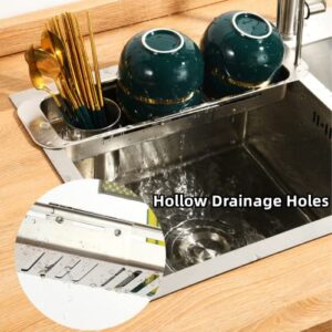 Kitchen Sink Caddy, Telescopic Sink Storage Rack Sink Sponge Holder for Kitchen Sink Stainless Steel Expandable (14.5"-17") Kitchen Sink Organizer with Dishcloth Towel Holder - Telescopic Drain Rack