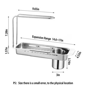 Kitchen Sink Caddy, Telescopic Sink Storage Rack Sink Sponge Holder for Kitchen Sink Stainless Steel Expandable (14.5"-17") Kitchen Sink Organizer with Dishcloth Towel Holder - Telescopic Drain Rack