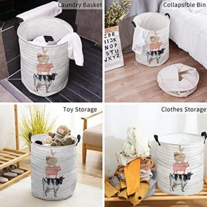 Laundry Basket Cute Farmhouse Animal on Rustic Wooden Grain Hampers for Laundry Room/Dorm/Nursery Collapsible Clothes Hamper with Handle Waterproof Storage Baskets for Bedroom/Bathroom 13.8x17in