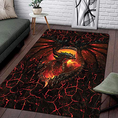 Personalized Red Lava Dragon Rug, Dragon Bathroom Rug 2x3 3x5 4x6 5x8 Area Rug, Dragon Kitchen Decor for Living Room Bedroom Anti-skid Playing Rug Carpet Floor Mat Kitchen Rug, Gifts for Dragon Lovers