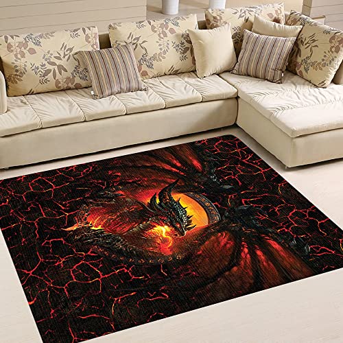 Personalized Red Lava Dragon Rug, Dragon Bathroom Rug 2x3 3x5 4x6 5x8 Area Rug, Dragon Kitchen Decor for Living Room Bedroom Anti-skid Playing Rug Carpet Floor Mat Kitchen Rug, Gifts for Dragon Lovers