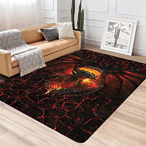 Personalized Red Lava Dragon Rug, Dragon Bathroom Rug 2x3 3x5 4x6 5x8 Area Rug, Dragon Kitchen Decor for Living Room Bedroom Anti-skid Playing Rug Carpet Floor Mat Kitchen Rug, Gifts for Dragon Lovers