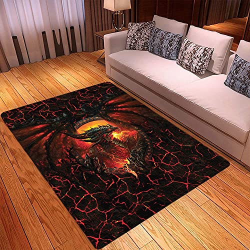 Personalized Red Lava Dragon Rug, Dragon Bathroom Rug 2x3 3x5 4x6 5x8 Area Rug, Dragon Kitchen Decor for Living Room Bedroom Anti-skid Playing Rug Carpet Floor Mat Kitchen Rug, Gifts for Dragon Lovers