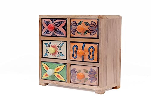 Tyagi-Export -6 Drawer Wide Tower Ceramic Organizer Storage Cabinet Chest of Drawers Jewellery Organizer Drawer Box Drawers 9.5 x 4.5 x 9.5 Inch