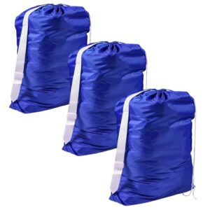 pack of 3 heavy duty travel laundry bag blue xl (30 * 40) with straps, nylon material, locking drawstring, durable and washable, extra large bag, rip and tear resistant,mesh bag dirty cloth organizer