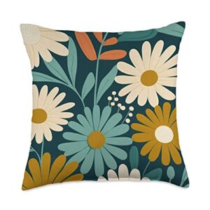 retro trendy funky hippie 60s 70s aesthetic decor cottagecore daisies flower hippie 60s 70s aesthetic style throw pillow, 18x18, multicolor