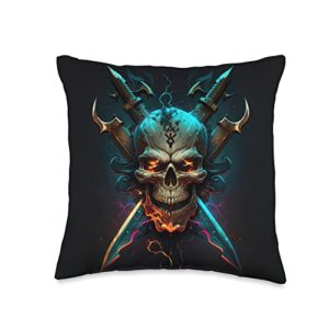 fantasy warrior skullz thunderstrike throw pillow, 16x16, multicolor