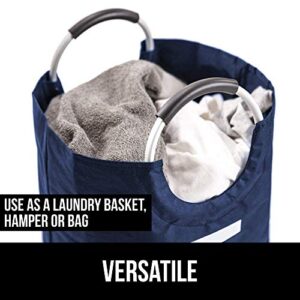 Gorilla Grip Laundry Basket and 3 Piece Packing Cubes, Laundry Basket Size 82L, Easy Carry Handles, Space Saving Travel Bags for Carry On in Multiple Sizes, Mesh Zipper, Both in Navy, 2 Item Bundle