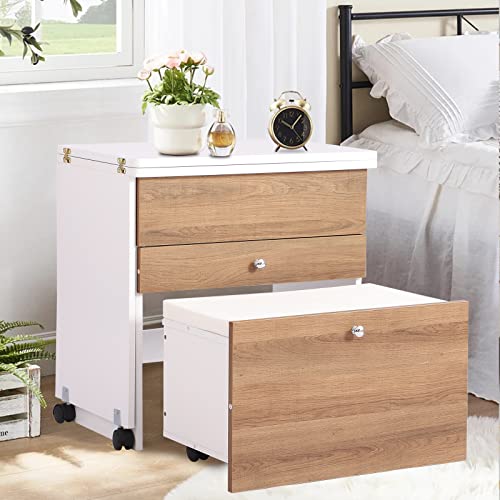 SAMERY Makeup Vanity Desk with Mirror and Drawers, Flip Top Vanity Table Set with Storage Cushioned Stool, 4 in 1 Wood Dressing Table for Women Girls for Bedroom, Short, White