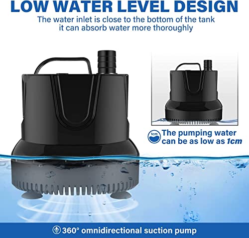 Simple Deluxe 1056GPH Bottom Suction Submersible Water Pump with a Free 17"X17" Filter Bag, 80W Durable Fountain Pump for Aquariums Fish Tank, Statuary, Hydroponics