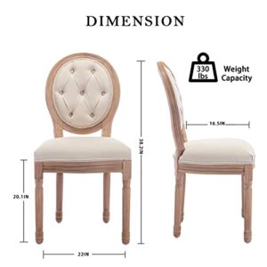 Bonzy Home French Country Dining Chairs Set of 6, Farmhouse Button Back Dining Room Chairs with Solid Wood Frame and Curved Backrest, French Bistro Chairs for Bedroom Kitchen Restaurant, Beige