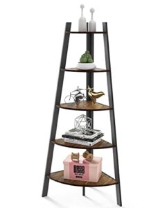 mitechpro 63" tall corner shelf, 5 tier industrial corner bookshelf bookcase rustic corner ladder shelf plant stand for living room, kitchen, home offie