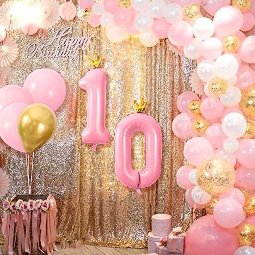 MJartoria Bundle 40 Inch Number Balloons with Crown with Birthday Party Hats 0-9 Big Size Happy Birthday Balloon Foil Digital Balloon for Birthday Party Wedding Anniversary Baby Shower Decorations