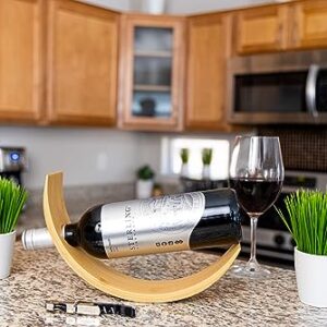 Ohbee Kitchen Wine Bottle Rack - Bamboo Single Bottle Self Balancing Holder Elevate Your Space with The Organic Bamboo Wine Holder