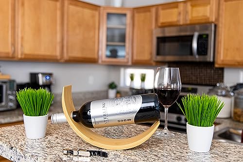 Ohbee Kitchen Wine Bottle Rack - Bamboo Single Bottle Self Balancing Holder Elevate Your Space with The Organic Bamboo Wine Holder