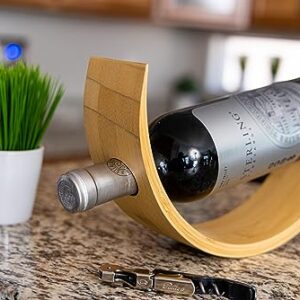 Ohbee Kitchen Wine Bottle Rack - Bamboo Single Bottle Self Balancing Holder Elevate Your Space with The Organic Bamboo Wine Holder