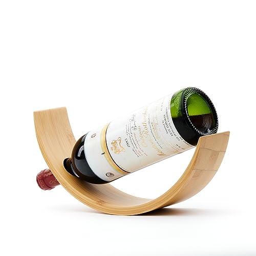 Ohbee Kitchen Wine Bottle Rack - Bamboo Single Bottle Self Balancing Holder Elevate Your Space with The Organic Bamboo Wine Holder