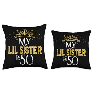 Yellow Crown 50th Birthday Gift For LIL Sister My Lil Sister is 50 Years Old 1973 50th Birthday Gifts Throw Pillow, 16x16, Multicolor