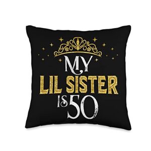 yellow crown 50th birthday gift for lil sister my lil sister is 50 years old 1973 50th birthday gifts throw pillow, 16x16, multicolor