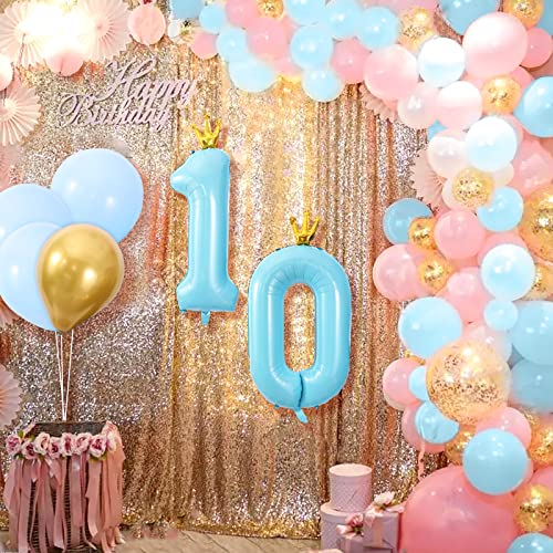 MJartoria Bundle 40 Inch Number Balloons with Crown with Birthday Party Hats 0-9 Big Size Happy Birthday Balloon Foil Digital Balloon for Birthday Party Wedding Anniversary Baby Shower Decorations