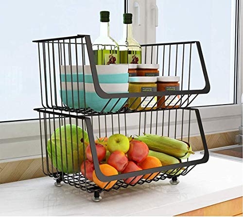 PEPDRO 2 Tier Vegetable Fruit Rack Kitchen Table Board Storage Basket Multifunctional Storage Rack Shelf