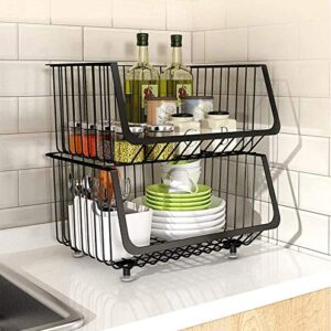 PEPDRO 2 Tier Vegetable Fruit Rack Kitchen Table Board Storage Basket Multifunctional Storage Rack Shelf