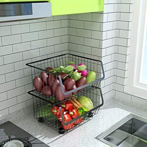 PEPDRO 2 Tier Vegetable Fruit Rack Kitchen Table Board Storage Basket Multifunctional Storage Rack Shelf