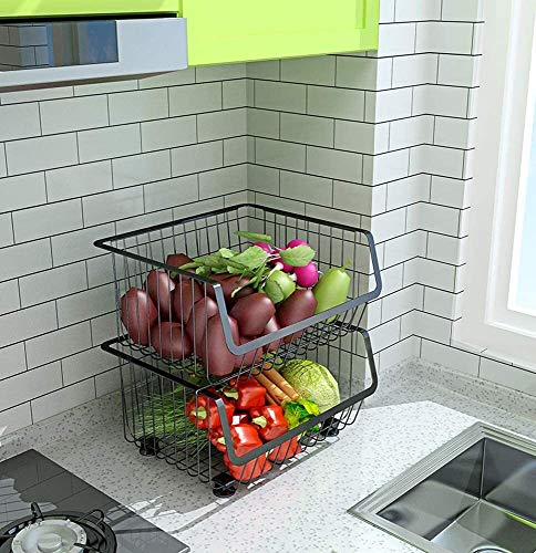 PEPDRO 2 Tier Vegetable Fruit Rack Kitchen Table Board Storage Basket Multifunctional Storage Rack Shelf