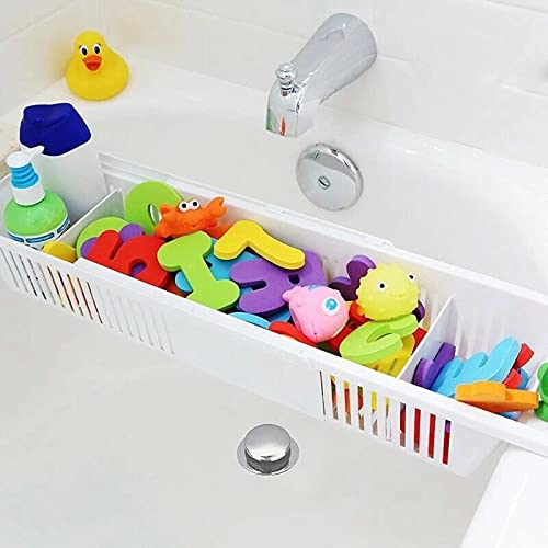 ZLXDP Bathtub Caddy Tray Bathtub Basket Shelf Rack Bath Toys Organizer Retractable Storage Rack