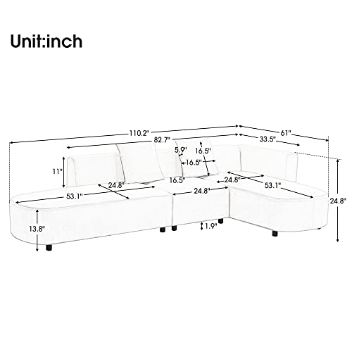 WILLIAMSPACE 110.2" Sofa Couch for Living Room, Luxury Modern Style Upholstery Sofa with 2 Pillows, L Shaped Sofa 4 Seat Couch for Apartment Office - Beige