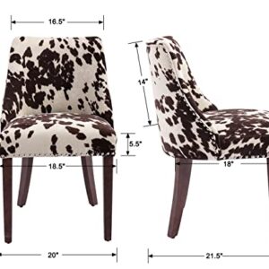 DM Furniture Mid Century Modern Dining Chairs Set of 4 Upholstered Velvet Accent Chairs Wooden Side Chair for Living Room/Dining Room/Bedroom, Cowhide Print