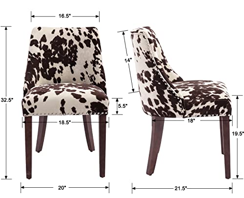 DM Furniture Mid Century Modern Dining Chairs Set of 4 Upholstered Velvet Accent Chairs Wooden Side Chair for Living Room/Dining Room/Bedroom, Cowhide Print