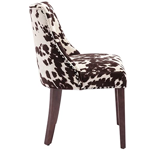 DM Furniture Mid Century Modern Dining Chairs Set of 4 Upholstered Velvet Accent Chairs Wooden Side Chair for Living Room/Dining Room/Bedroom, Cowhide Print