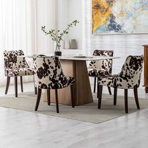 DM Furniture Mid Century Modern Dining Chairs Set of 4 Upholstered Velvet Accent Chairs Wooden Side Chair for Living Room/Dining Room/Bedroom, Cowhide Print